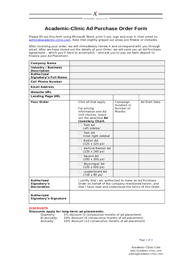 Ad Purchase Order Doc Template | pdfFiller