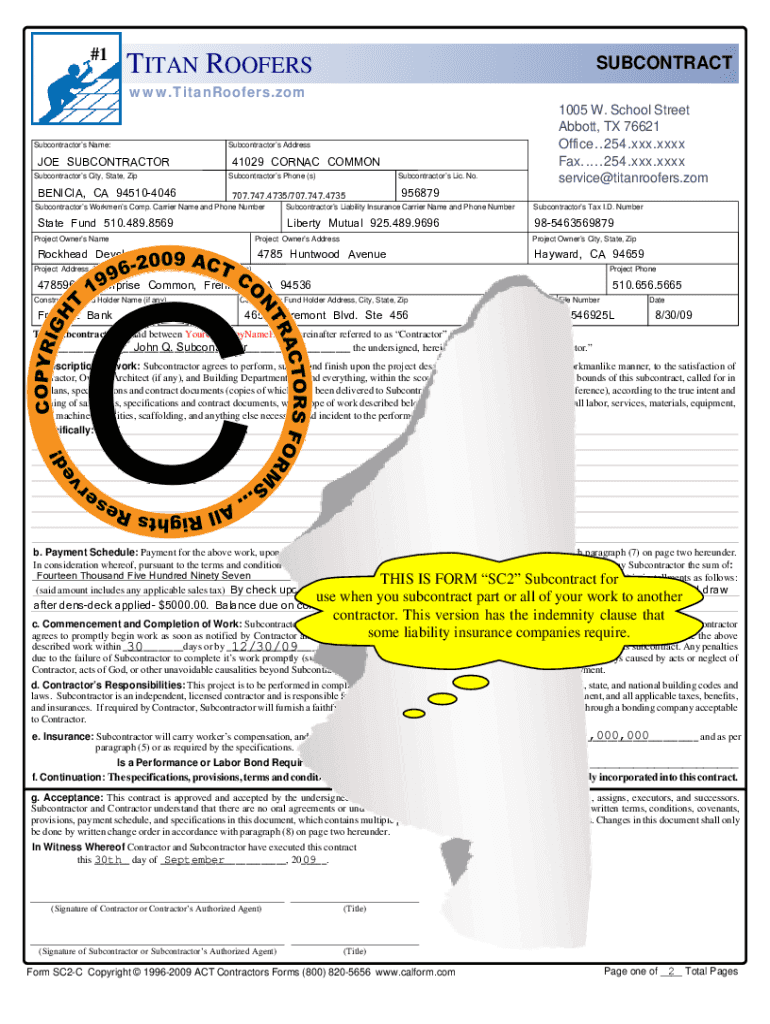 Fillable Online SC2(subcontract with Indem).ppp. Construction ...