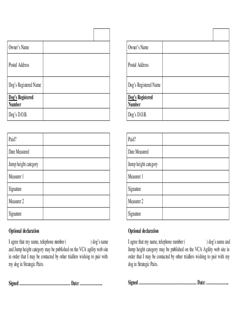 Fillable Online Dog Measurement Form 0606.PDF Fax Email Print - pdfFiller