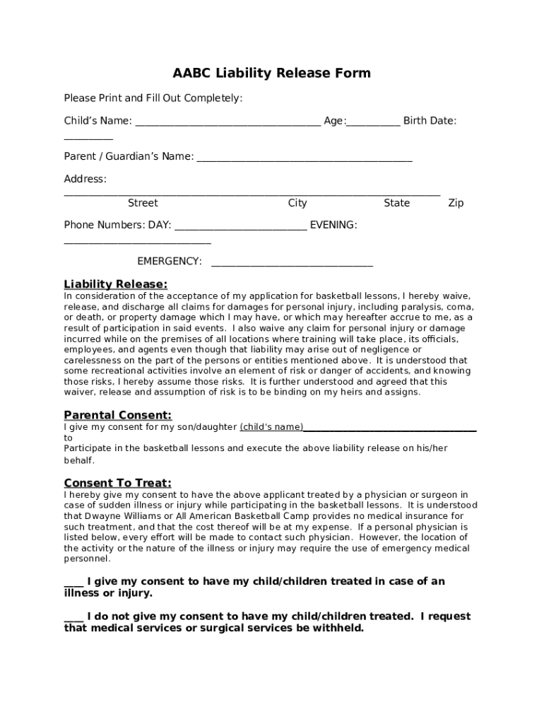 AABC Liability Release Doc Template | pdfFiller