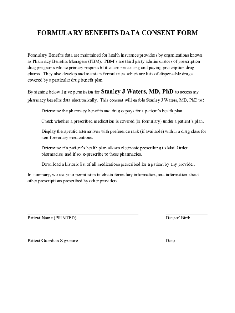 Fillable Online FORMULARY BENEFITS DATA CONSENT FORM.docx Fax Email Print - pdfFiller