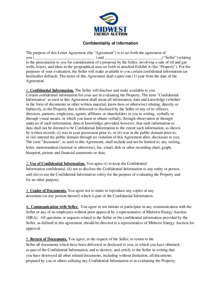 Fillable Online CONFIDENTIALITY LETTER AND AGREEMENT - free letter ...