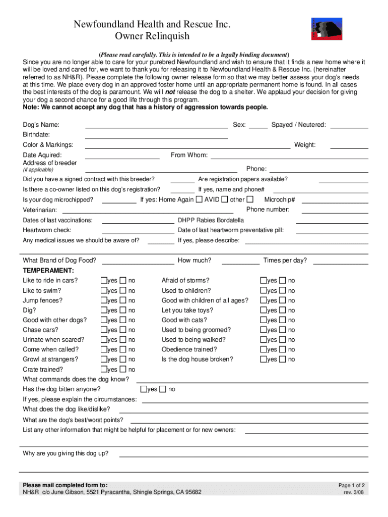 Fillable Online Owner Relinquish Fax Email Print - pdfFiller