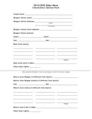 Fillable Online 2010 Cabo Customs-Info Form 1-5-10.doc Fax Email Print ...