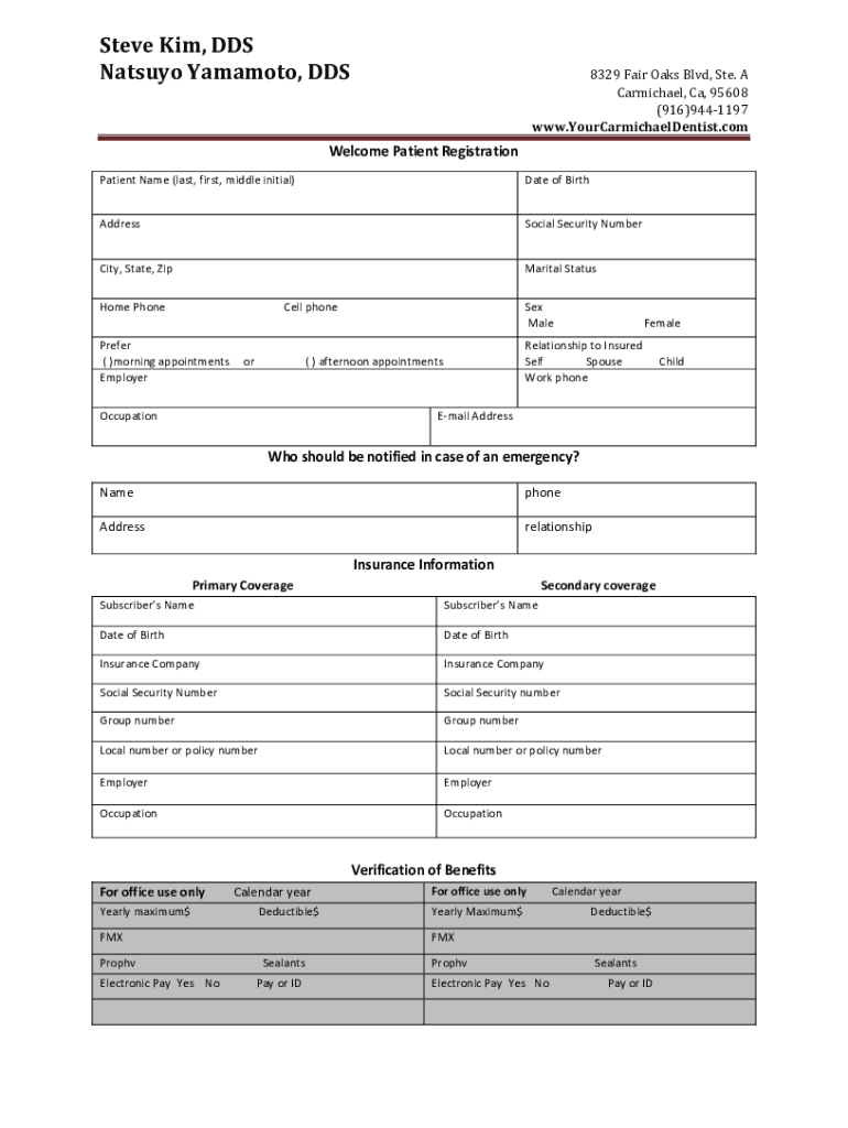 Fillable Online Dr. Steve Kim, DDS Fax Email Print - pdfFiller