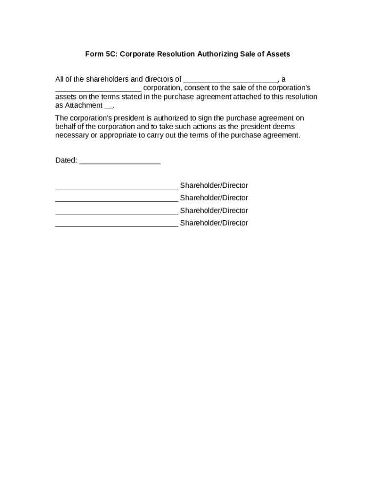 5C: Corporate Resolution Authorizing Sale of Assets Doc Template ...