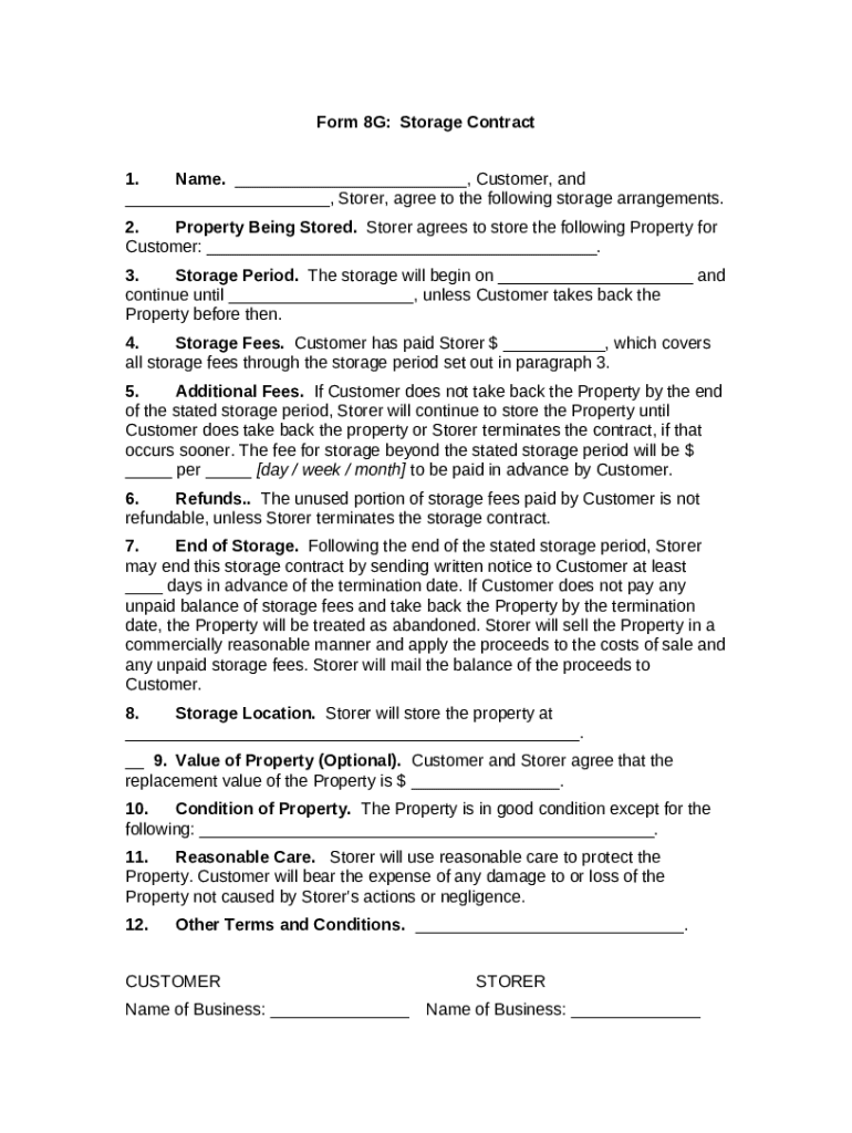 Parking/Garage or Storage Agreement Doc Template | pdfFiller
