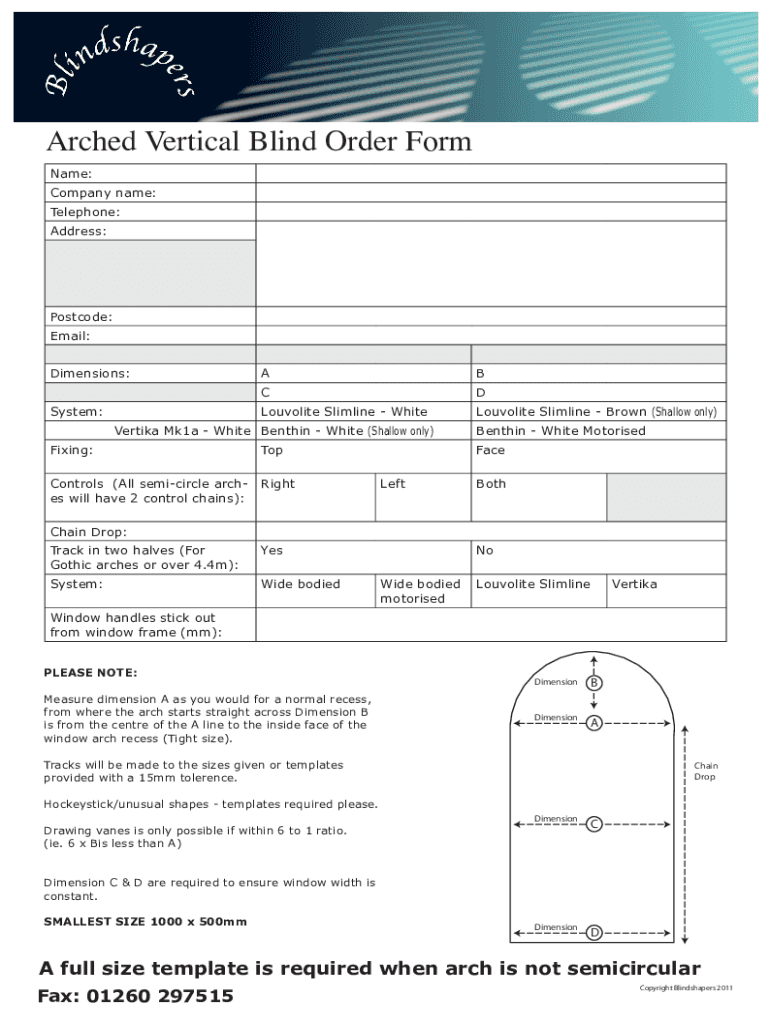 Fillable Online Arched Vertical Blind Order Form Fax Email Print - pdfFiller