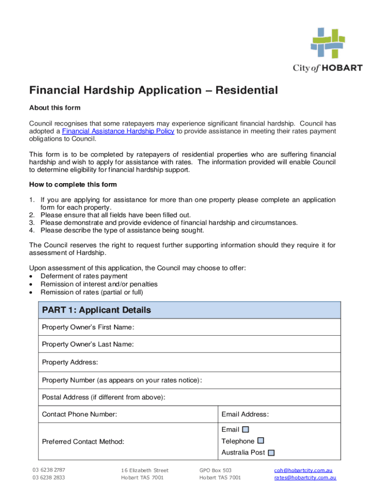 Fillable Online Financial Hardship Application Commercial ...