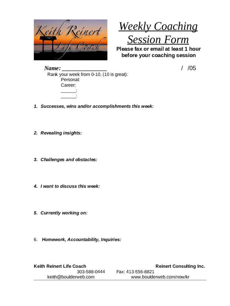 Weekly Coaching Session Doc Template | pdfFiller