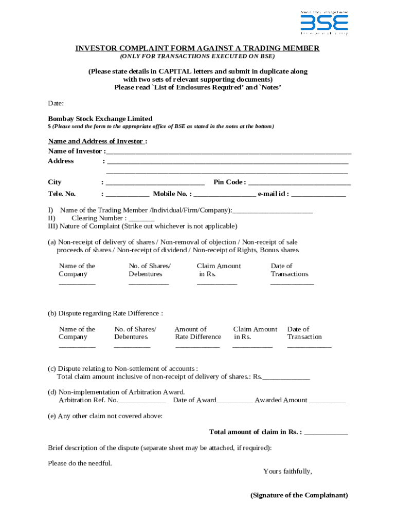 INVESTOR CLAIM AGAINST DEFAULTER / EXPELLED MEMBER (ONLY FOR ... Doc ...