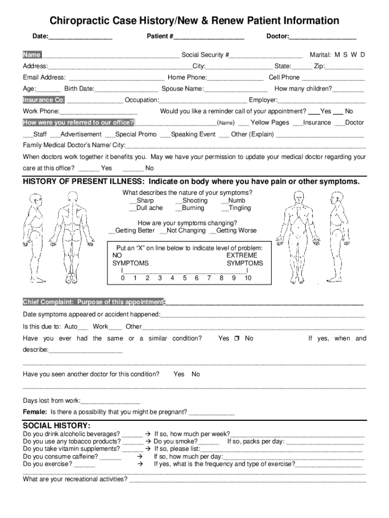 Fillable Online Chiropractic Case History/New & Renew Patient ...