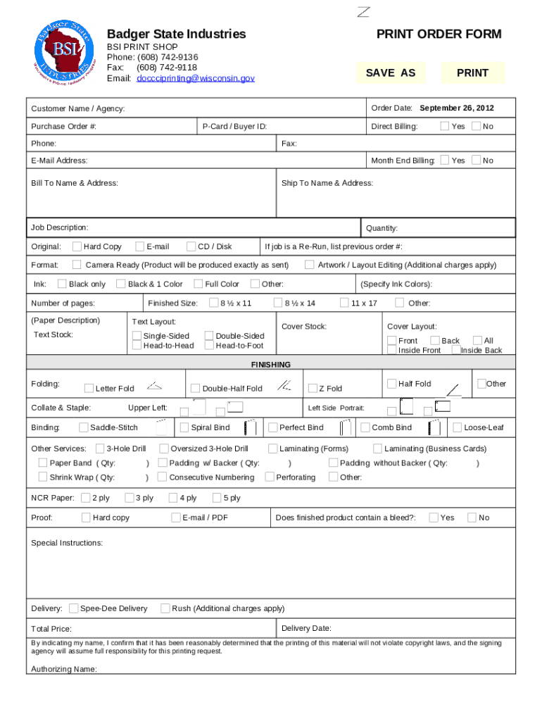 BSI Order Doc Template | pdfFiller