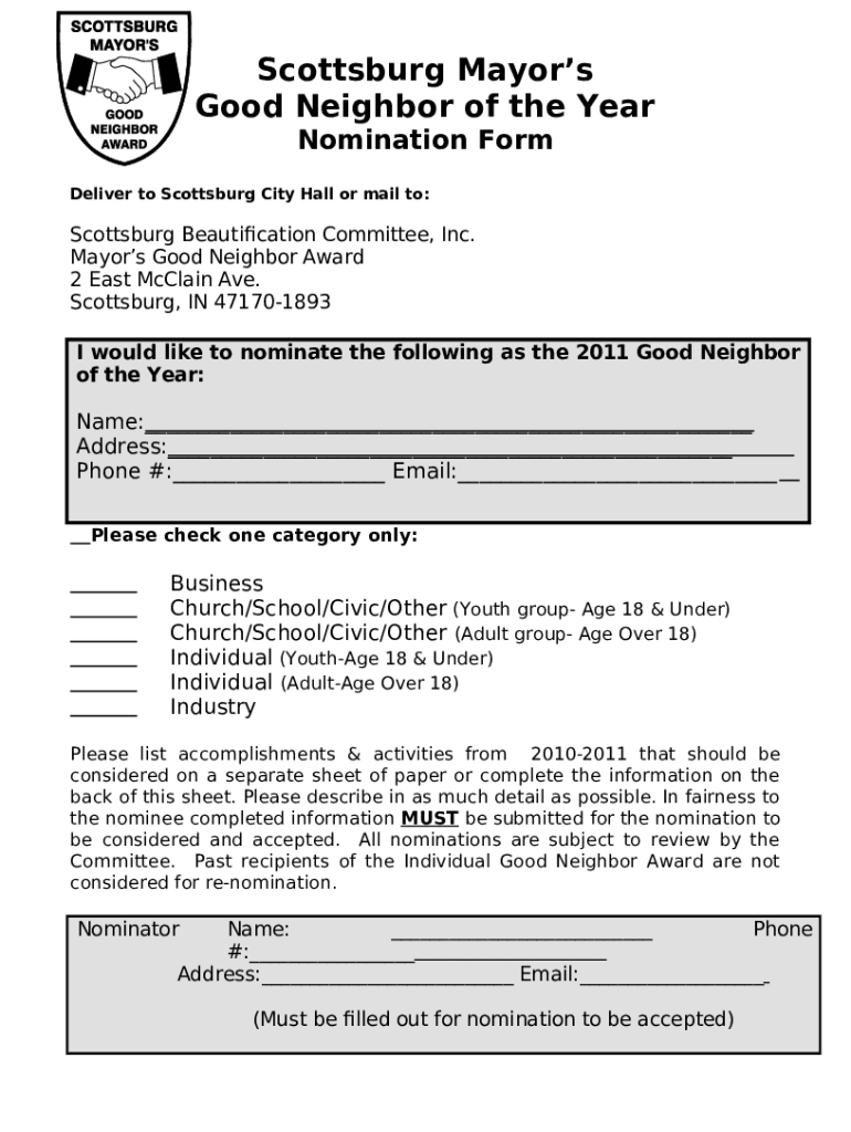 2021 New Good Neighbor Nomination - New Jersey ... Doc Template | pdfFiller