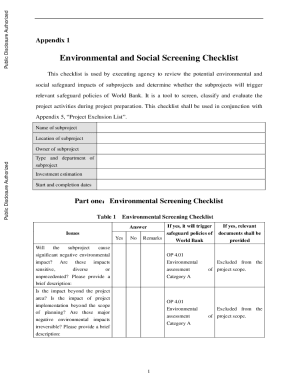 Fillable Online Social and Environmental Screening Template Fax Email ...