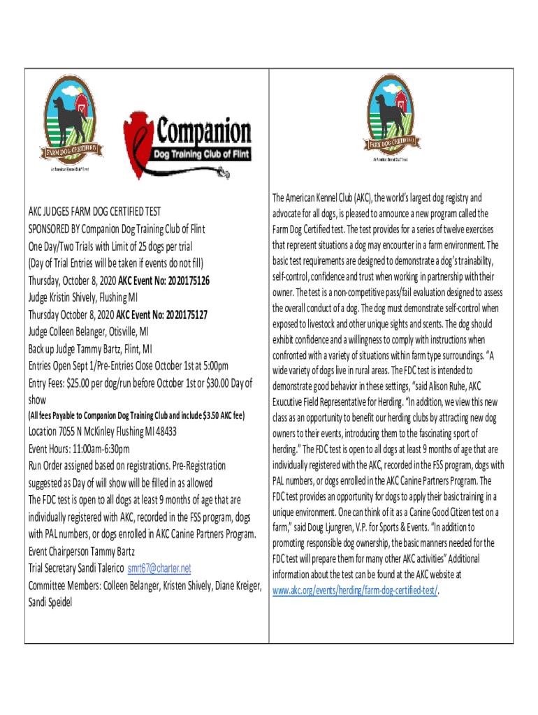 Fillable Online APPLICATION TO JUDGE FARM DOG CERTIFIED TESTS Fax Email ...