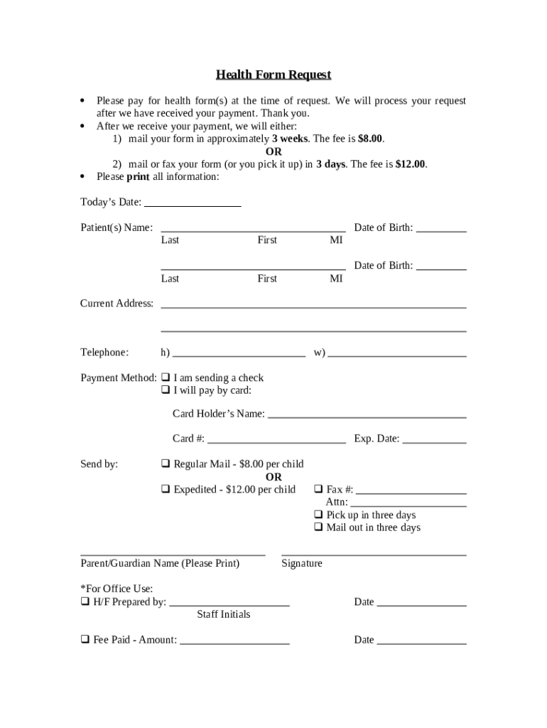 REQUEST FOR HEALTH Doc Template | pdfFiller