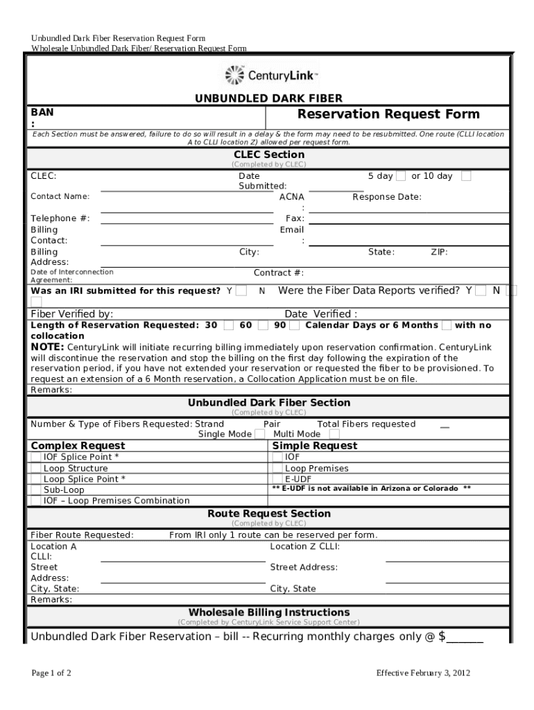 One route (CLLI location A to CLLI location Z) allowed per request Doc ...