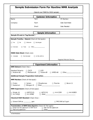 Fillable Online Sample Submission Form For Routine NMR Analysis Fax Email Print - pdfFiller
