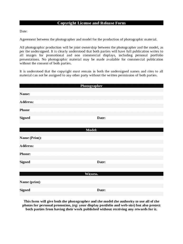 Copyright License and Release Doc Template | pdfFiller