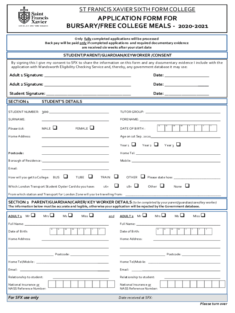 Fillable Online At SFX, we expect our students to ... - SFX 6th Form ...