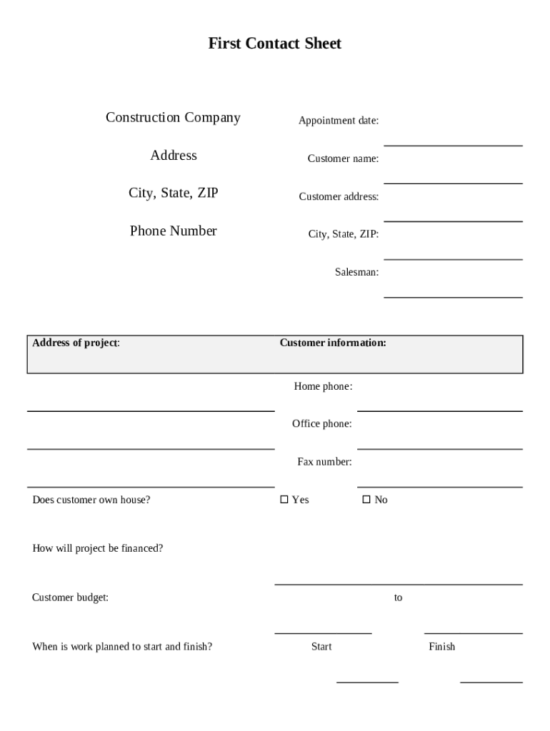 First Contact Sheet Doc Template | pdfFiller