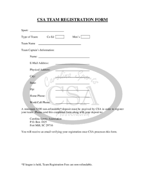 Fillable Online CSA TEAM REGISTRATION FORM Fax Email Print - pdfFiller