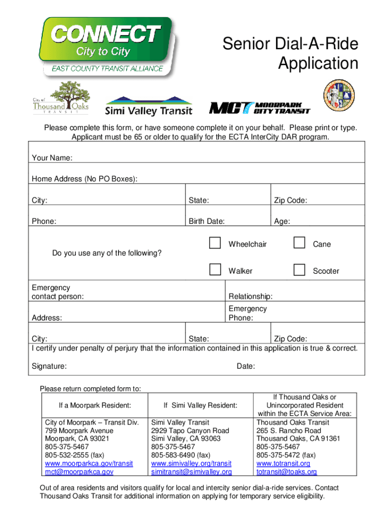 Fillable Online Senior Dial-A-Ride Application Fax Email Print - pdfFiller