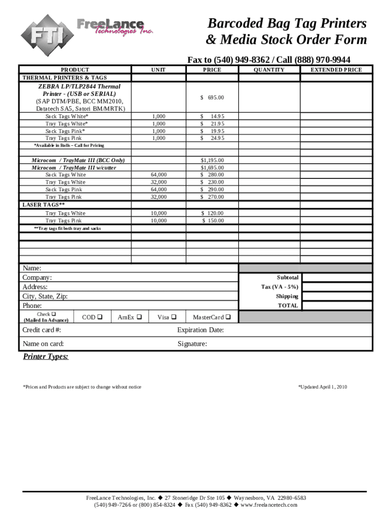 & Media Stock Order Doc Template | pdfFiller