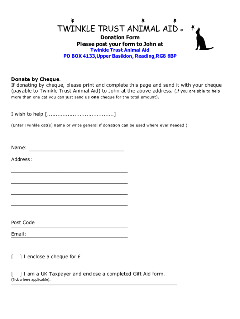 Fillable Online Twinkle Farm Cat Sponsorship Form Fax Email Print ...