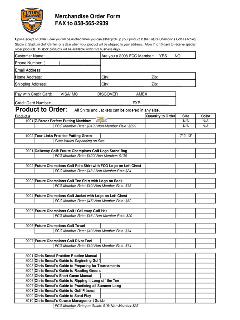 Fillable Online 08 Merchandise Order Form(1).xls Fax Email Print ...