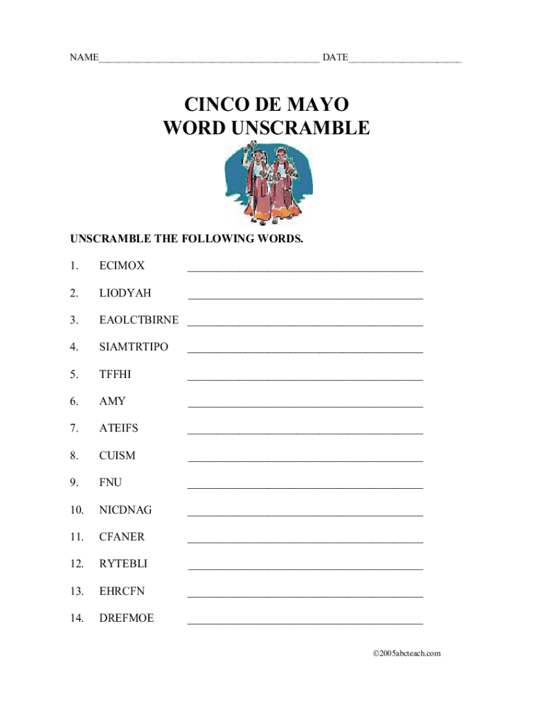 Cinco De Mayo Unscramble Words Answers - Fill Online, Printable ...