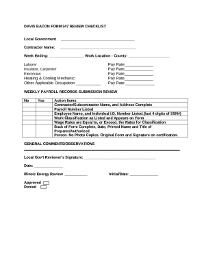 DAVIS BACON 347 REVIEW CHECKLIST Doc Template | pdfFiller