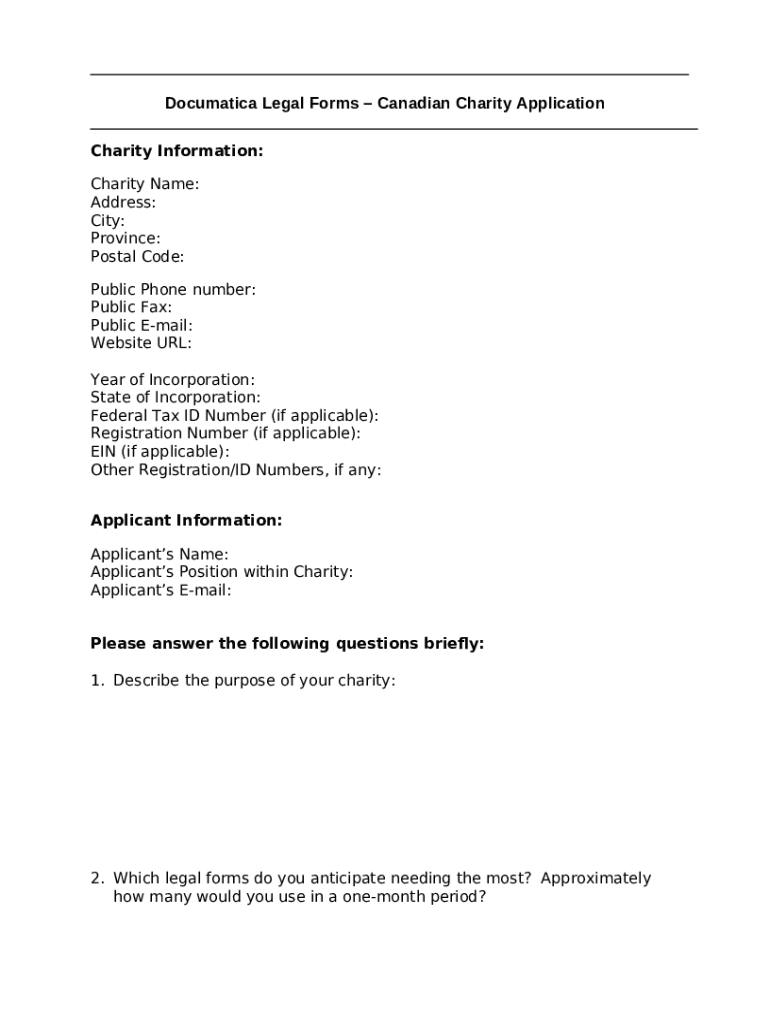 Documatica Legal sCanadian Charity Application Doc Template | pdfFiller