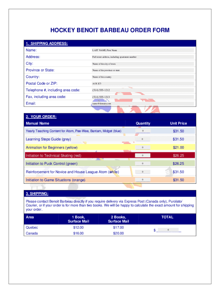 Fillable Online Hockey Benoit Barbeau Order Form Fax Email Print ...