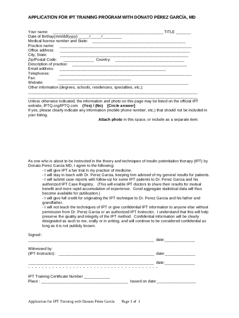 APPLICATION FOR IPT TRAINING PROGRAMWITH DONATO PREZ GARCA, MD Doc ...