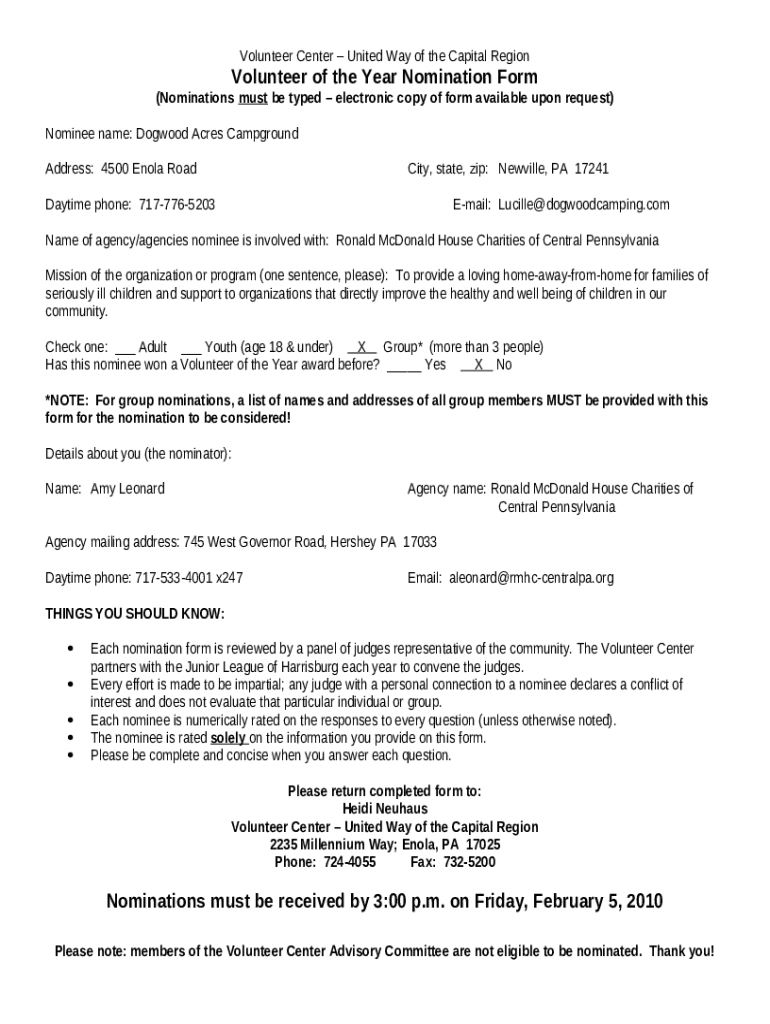 Regional Volunteer Nomination - UCF Alumni Doc Template | pdfFiller