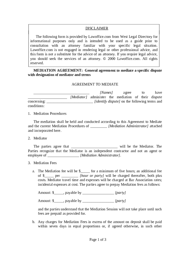 Mediation Agreement Template - Fill Out, Sign & Share Online | pdfFiller