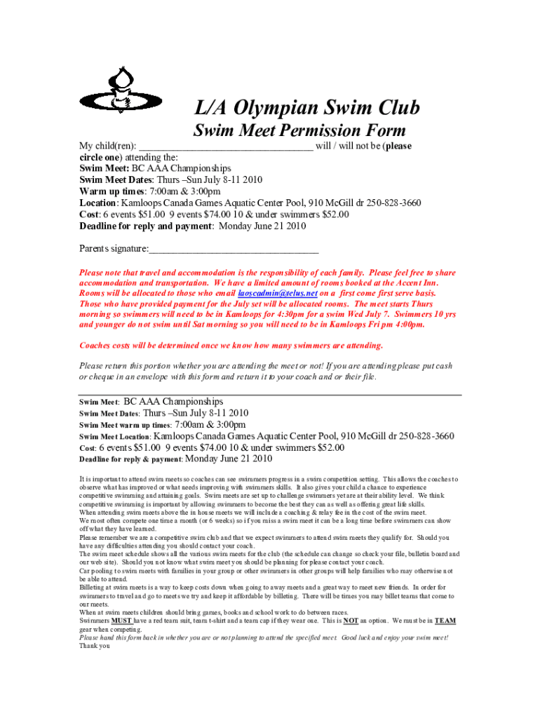 Fillable Online ( permission form AAA Championships Thurs July 8 ...