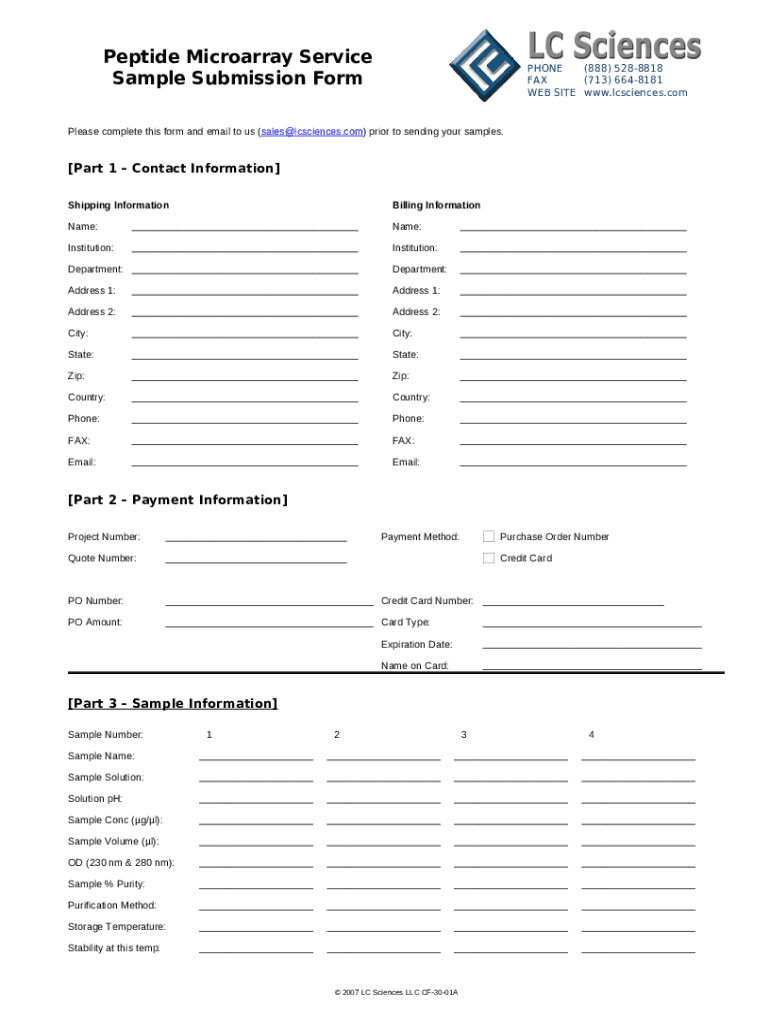 LC Sciences - Peptide Microarray ServiceSample Submission Doc Template ...