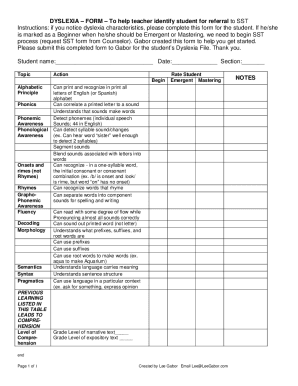 Fillable Online Dyslexia Recognition Form Gabor.doc Fax Email Print ...