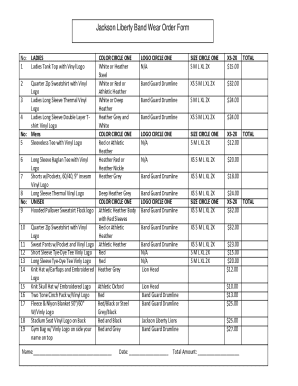 Fillable Online Jackson Liberty Band Wear Order Form Fax Email Print ...