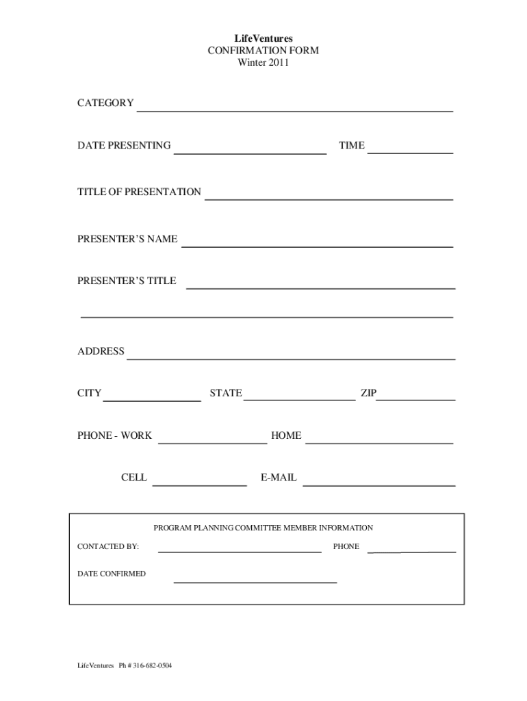 Fillable Online Confirmation Form W11 Fax Email Print - pdfFiller