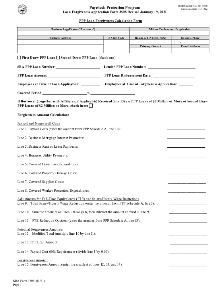 Fillable Online Loan Forgiveness Application and InstructionsForm 3508 ...