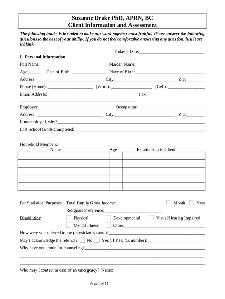 Client Ination And Assessment Doc Template PdfFiller