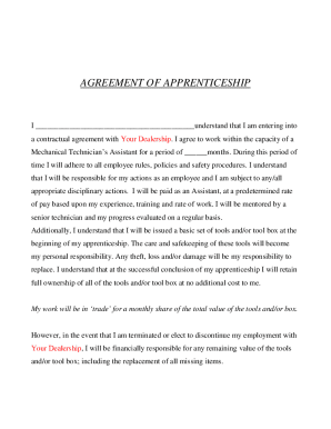 Fillable Online AGREEMENT OF APPRENTICESHIP Fax Email Print - pdfFiller