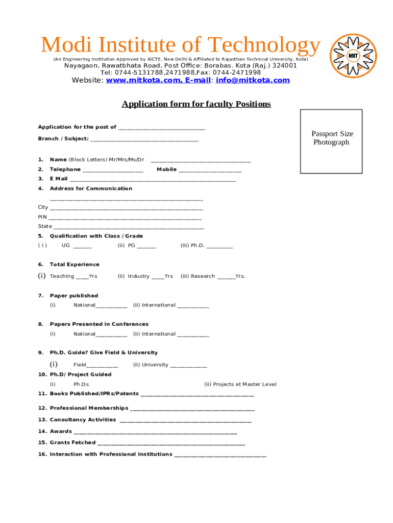 Modi Institute of Technology Doc Template | pdfFiller