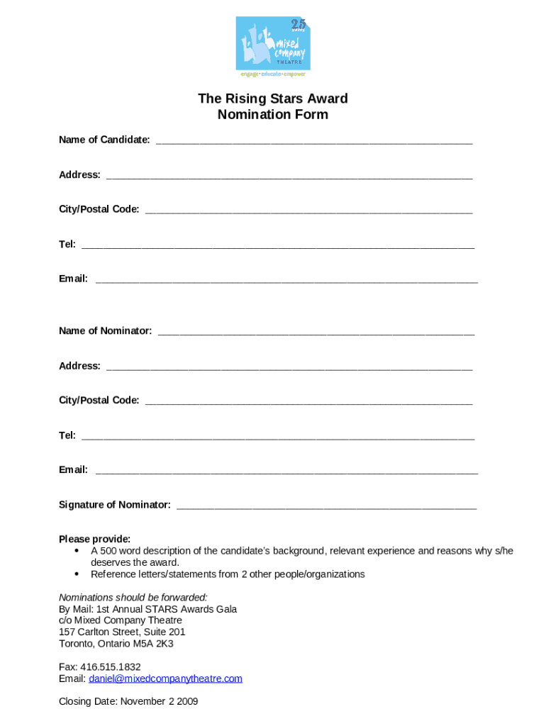 Stars Award Nomination Doc Template | pdfFiller