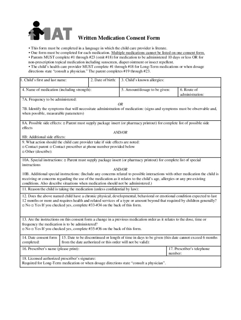 Written Medication Consent Form - Blank Fillable Template | Fill Out ...