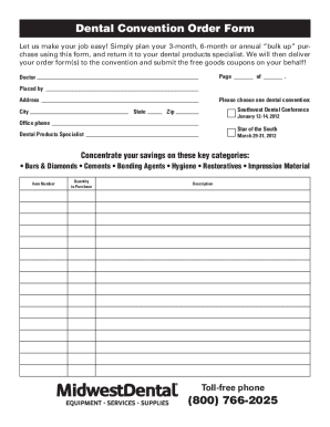 Fillable Online Dental Convention Order Form Fax Email Print - pdfFiller